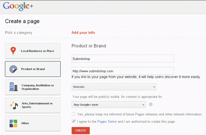 Google+ Pages for Businesses, Brands and Places etc - SubmitShop